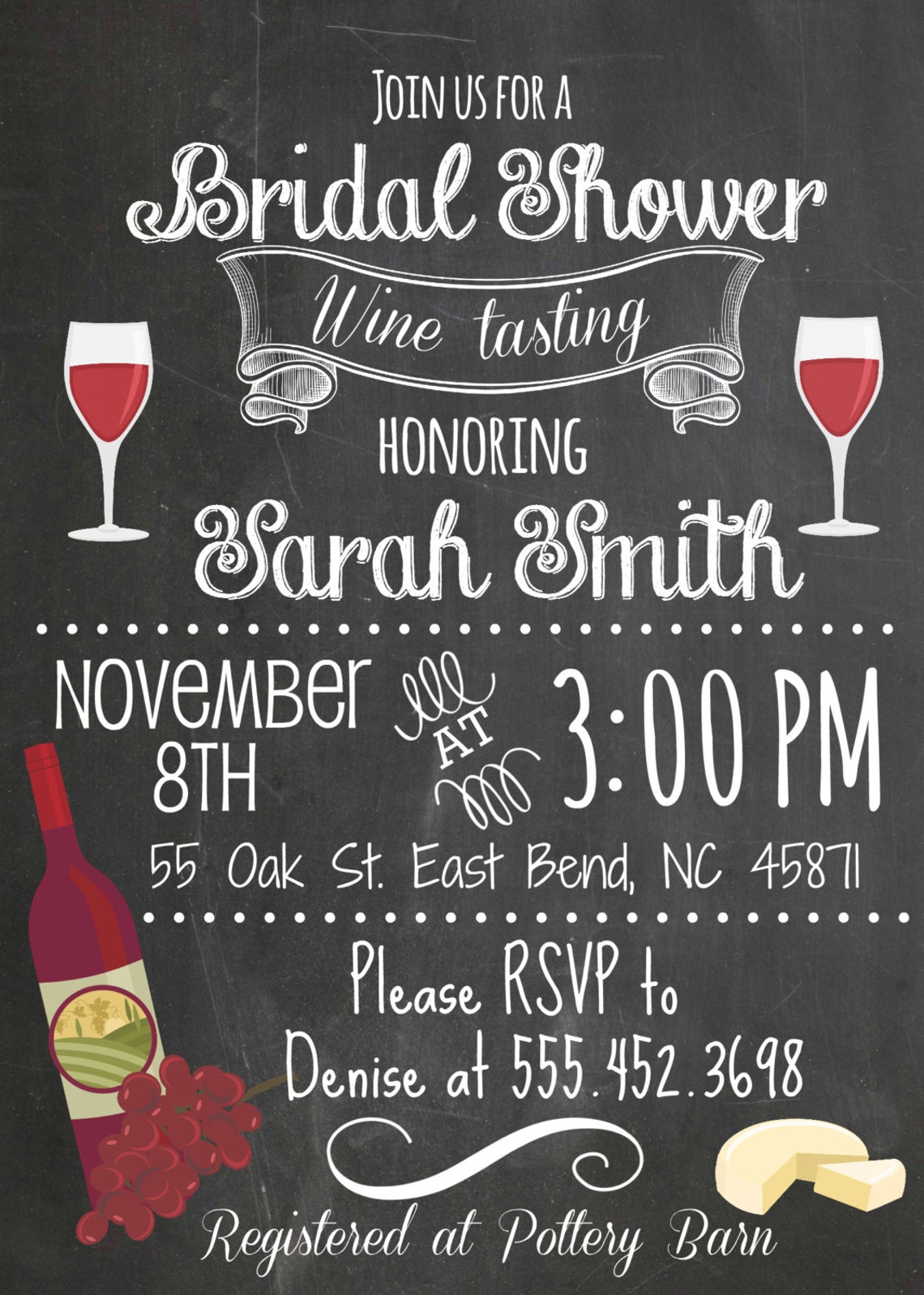 Wine Tasting Bridal Shower Chalkboard Bridal Shower Invite - Etsy