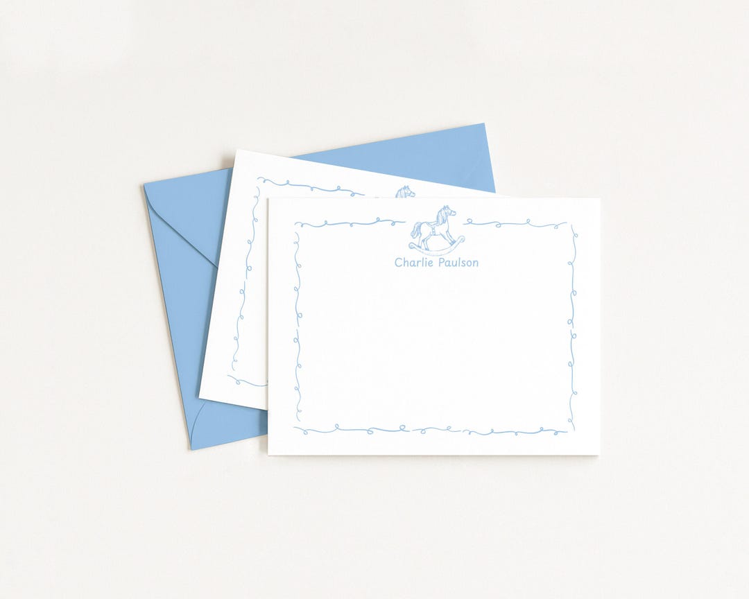 Personalized Baby Boy Note Card, Rocking Horse, Sketch Minimal, Nursery ...