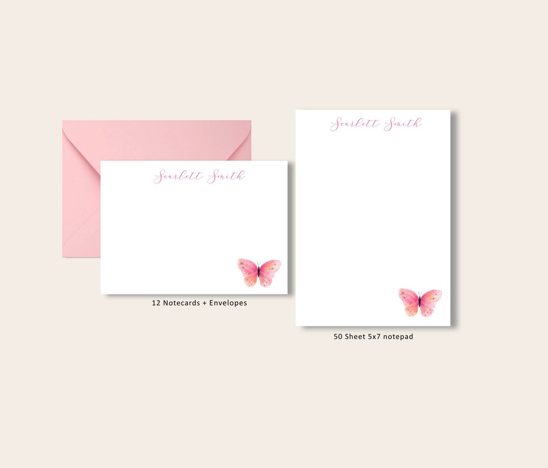 Pink Butterfly Stationery Set Note Card Flat Note Cards - Etsy