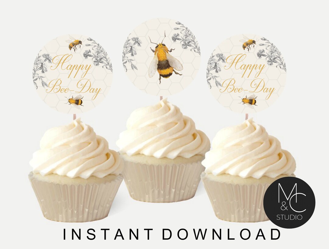 Honey Bee Birthday Cupcake Topper, Instant Download, Cupcake Toppers ...