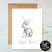 Happy Spring Watecolor Bunny Rabbit Card, Blank Note Card, Floral ...