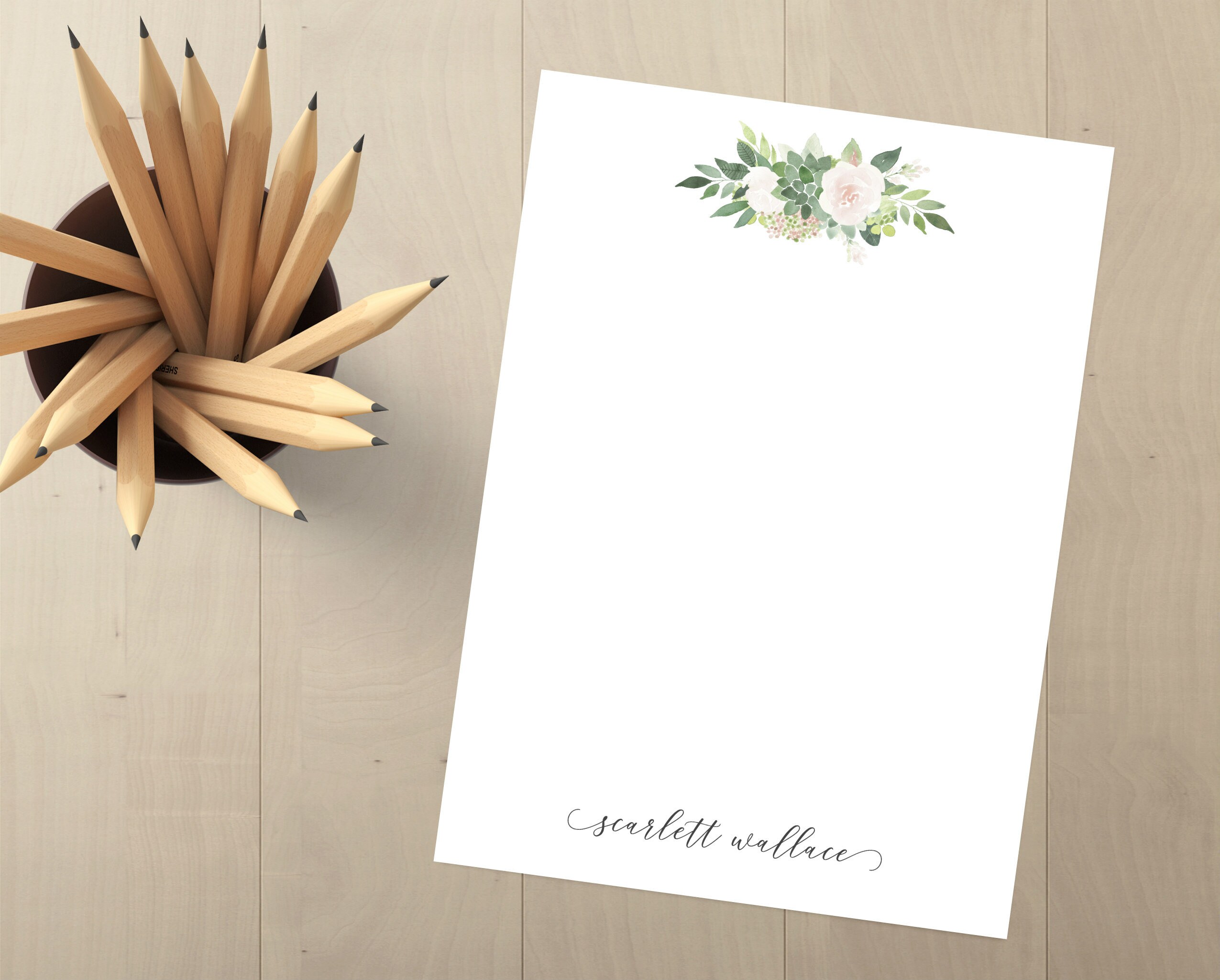 Printed Personalized Notepad Womens Succulent Stationary 5x7 | Etsy