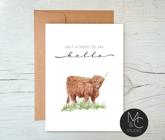 Highland Cow, Just a Note to say Hello, Farmhouse Notecards, Farm ...