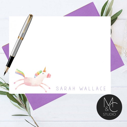 Unicorn Stationary Set Personalized Notecards for Girls - Etsy