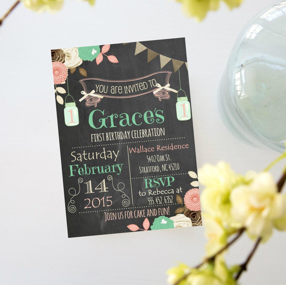 Chalkboard Shabby Chic Birthday Invite Girls Birthday - Etsy