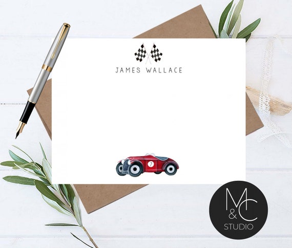 Personalized Race Car Note Cards, Boys Stationary Thank You Notes ...