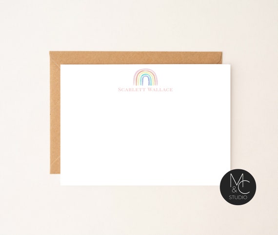 Rainbow Personalized Note Card Set, Stationary Cards, Monogram, Girls ...