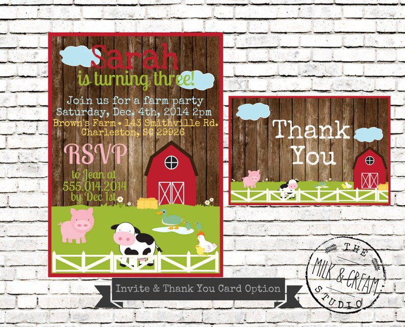 Farm Birthday Party Invite Barnyard Party Invite Rustic | Etsy