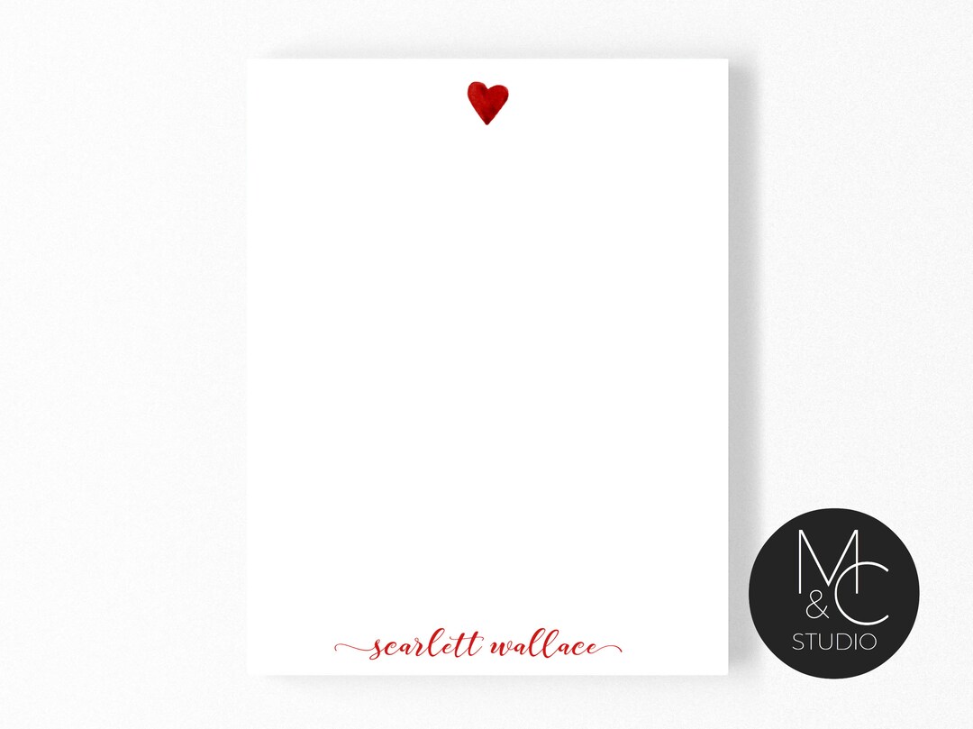 Personalized Heart Notepad Watercolor Valentines Day Gift 5x7, 8.5x11 ...