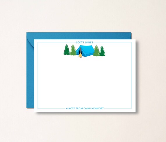 Summer Camp BLUE Personalized Note Card, Custom Camp Name Stationery ...
