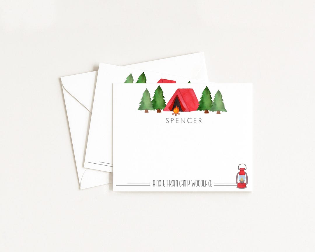 Summer Camp Personalized Note Card, Custom Camp Name Stationery, Boys ...