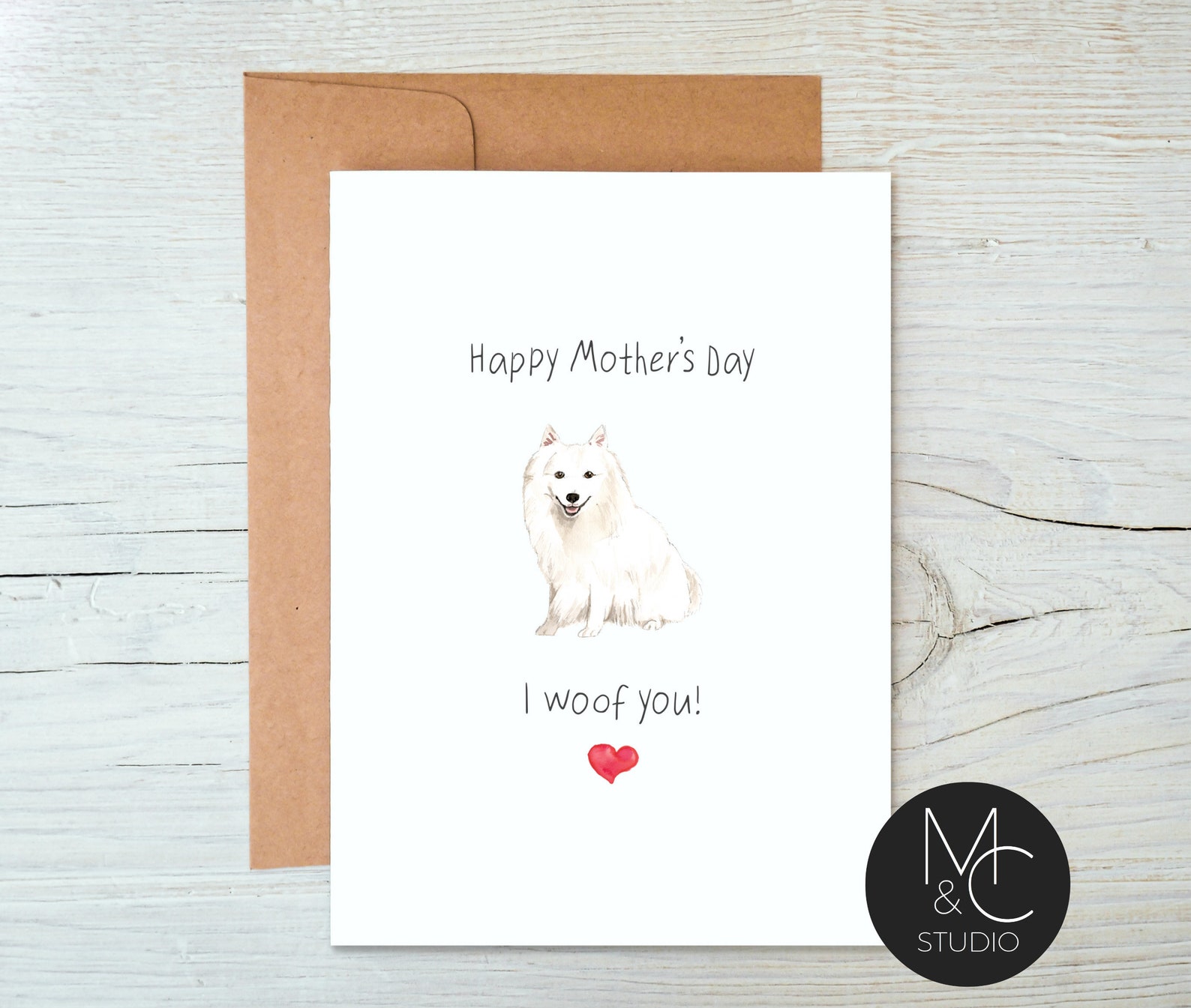 Japanese Spitz Dog Card With Kraft Envelopemothers Day Blank - Etsy