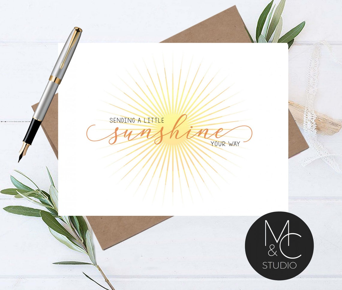 Sending Sunshine Note Card With Kraft Envelope Thinking of - Etsy