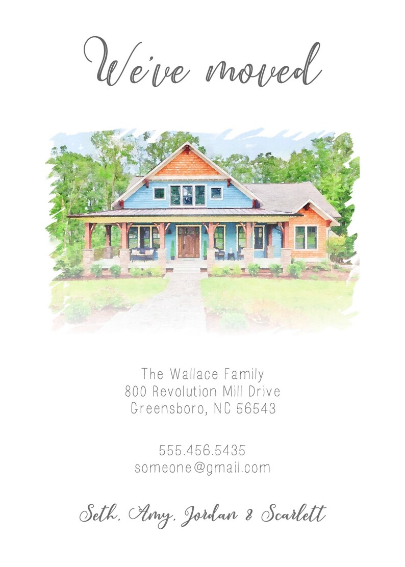 Watercolor Home Portrait New Address Card Moving - Etsy