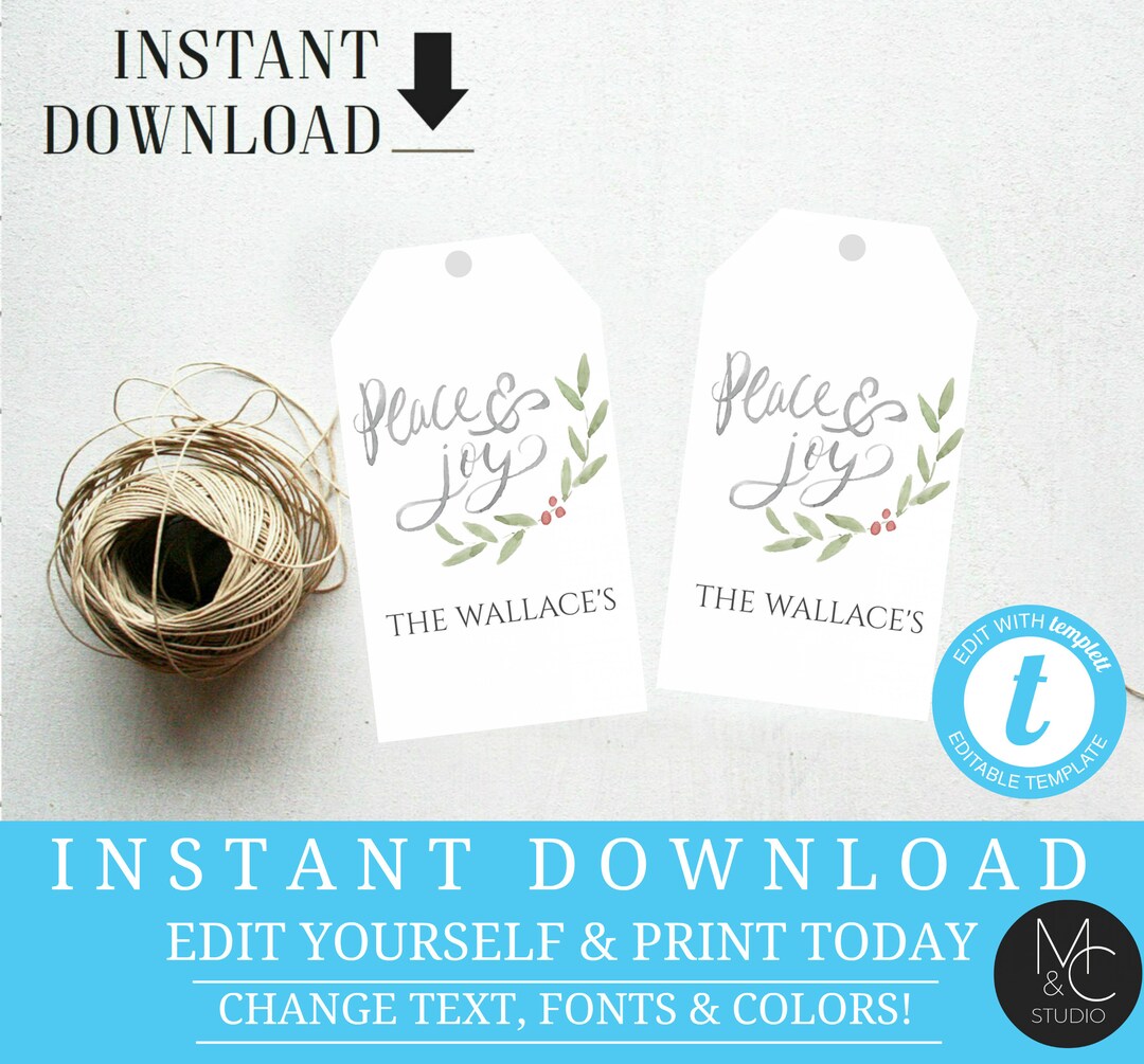 Editable Simple Christmas Tags, Tags for Christmas, Editable Hang ...