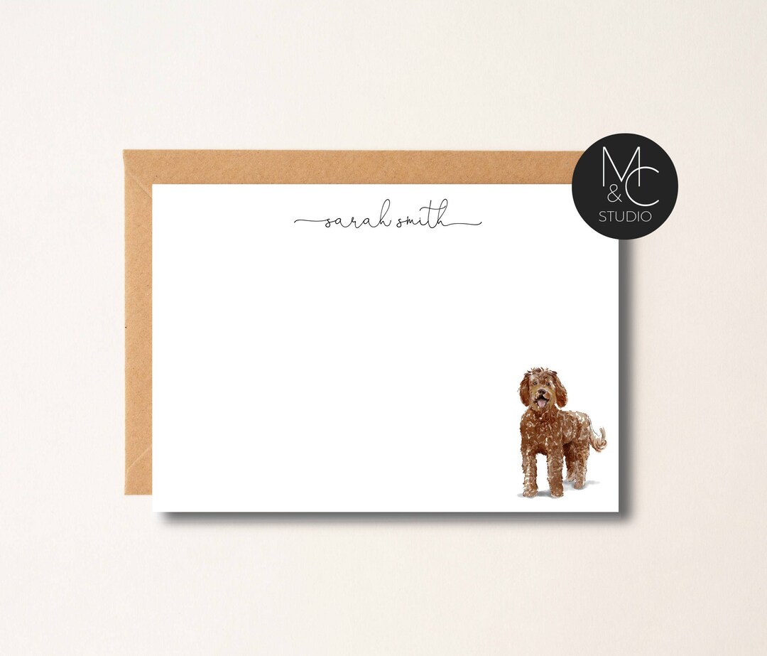 Labradoodle Dog Personalized Note Cards, Stationery, Gift, Flat Note ...