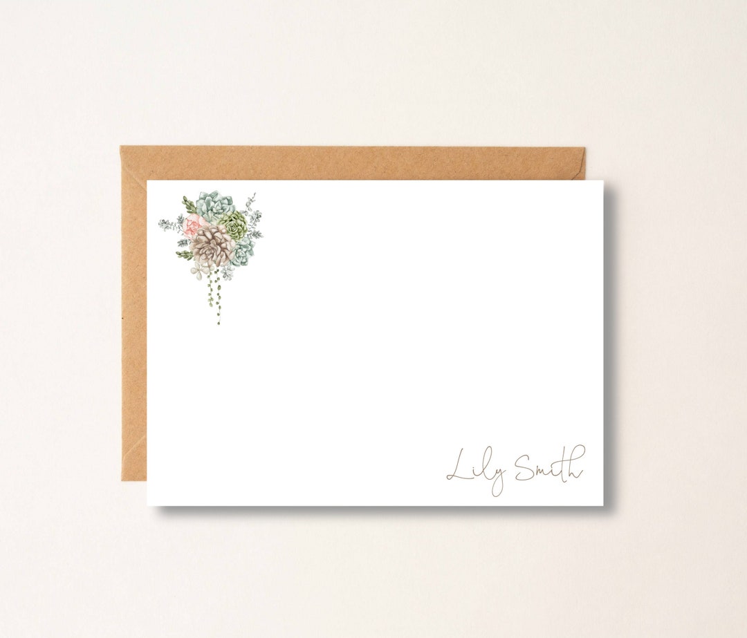 Succulent Personalized Note Card Set Envelopes Stationary - Etsy