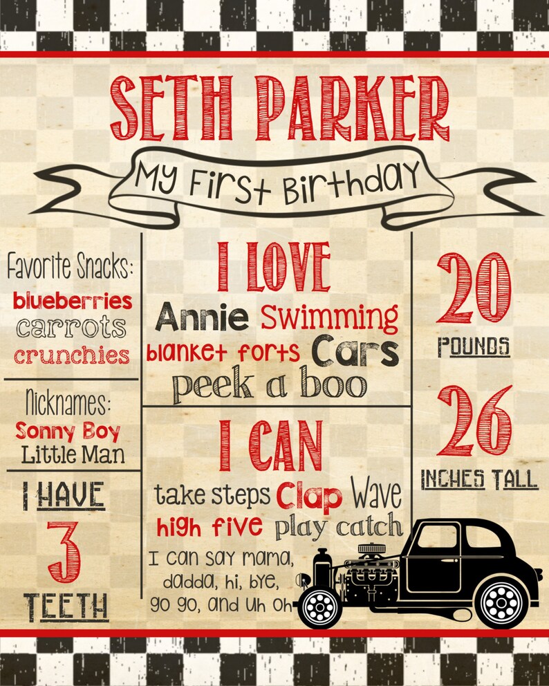 Hot Rod Race Car Theme Birthday Poster Sign Birthday Printable | Etsy