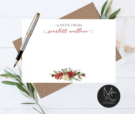 Christmas Personalized Note Card Set Envelopes- Stationary Cards ...