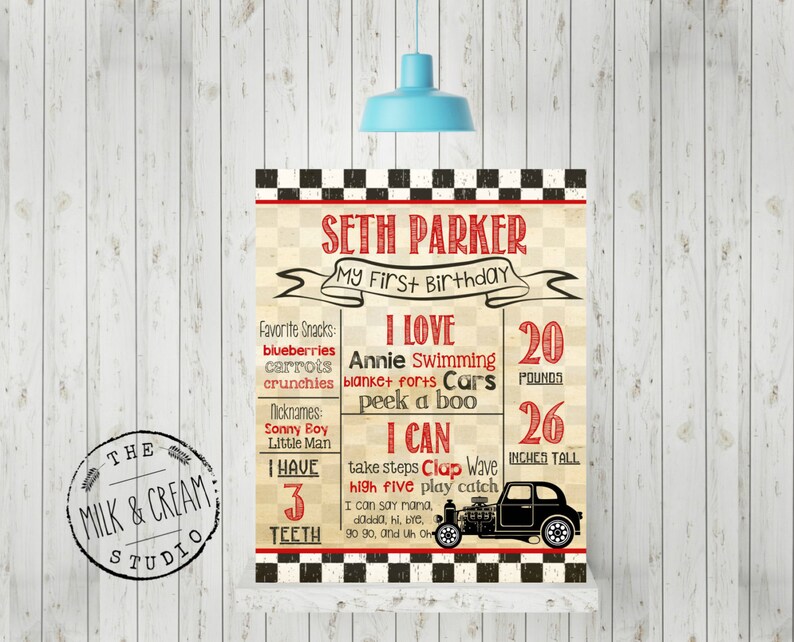 Hot Rod Race Car Theme Birthday Poster Sign Birthday Printable | Etsy