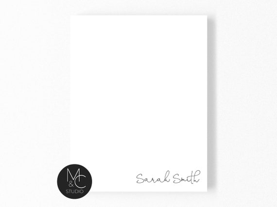 Personalized script font Notepad Modern Minimalist 5x7, 8.5x11 Notepad ...