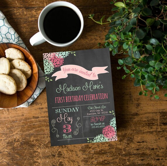 Items similar to Chalkboard Shabby Chic Birthday Invite, Girls Birthday ...