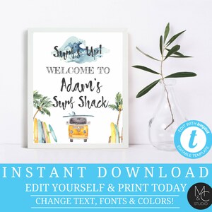 Party Welcome Sign Editable Surfs up Beach Hawaii Surfboard - Etsy