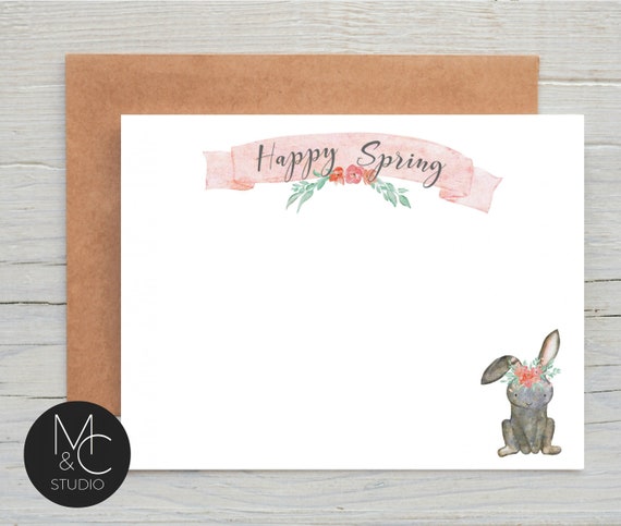 Happy Spring Bunny Rabbit Note Cards, Thank You Cards, Girl Thank You ...