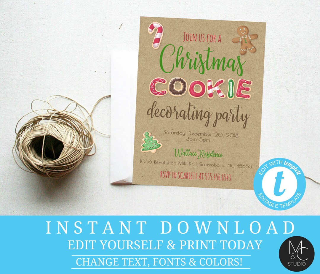 Christmas Cookie Invite, Gingerbready, Cookie Party, Cookie Decorating ...