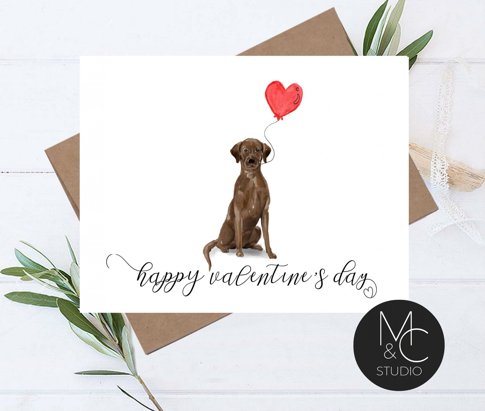 Chocolate Lab Valentine Dog Card personalized Pet Greeting | Etsy