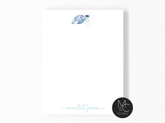 Personalized Sea Turtle Notepad Modern Minimalist Gift 5x7, 8.5x11 ...
