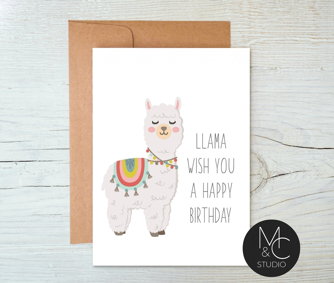 Llama Wish You a Happy Birthday Card Kids Card Birthday - Etsy