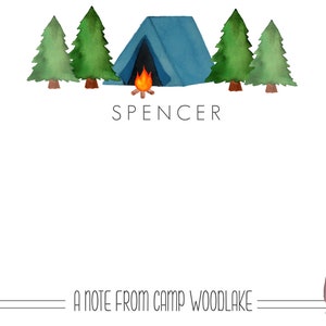Summer Camp Personalized Note Card, Custom Camp Name Stationery, Boys ...