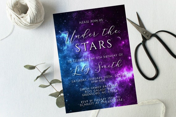 Galaxy Birthday Invitation, Out of this world Party, Under the stars ...