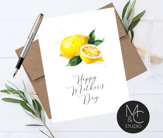 Mother's day card, mothers Citrus, Watercolor Lemon card, mothers day ...