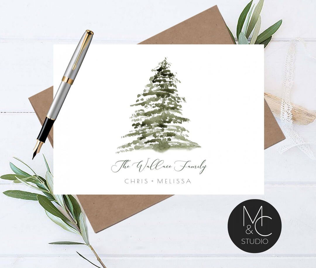 Winter Tree Evergreen Stationery Set, Note Card, Flat Note Cards ...