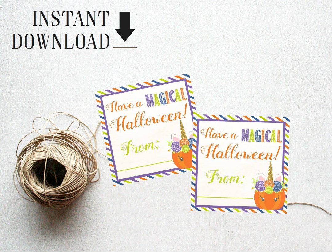 Halloween Unicorn Pumpkin Favor Tags Gift Tags Happy Halloween Instant ...
