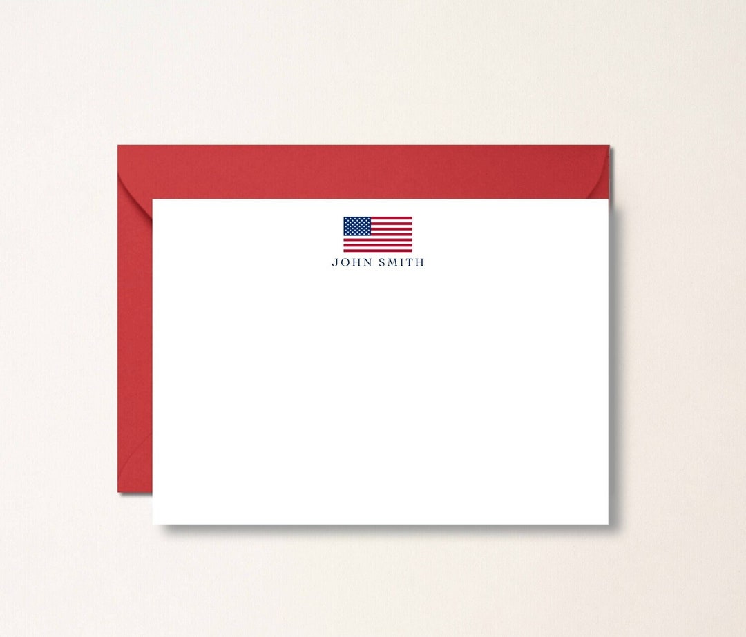 American Flag Stationery Set, Note Card, Flat Note Cards for Boys ...