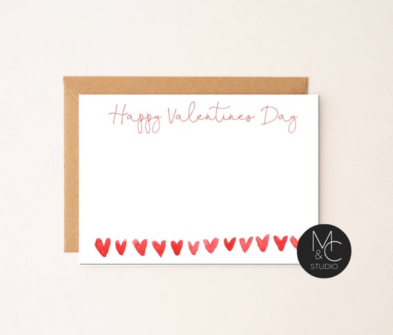 Heart Valentine Note Card Set, Stationary Cards, Monogram Valentines ...