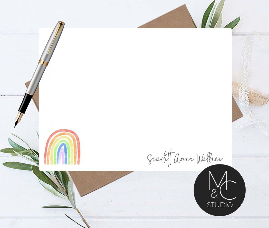 Rainbow Personalized Note Card Set, Stationary Cards, Monogram, Girls ...
