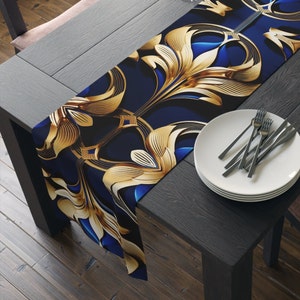 Royal Blue Gold Art Deco Table Runner Gold Gatsby Table Cloth Art Deco ...