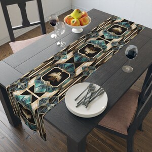 Gatsby Art Deco Table Runner Aesthetic Green Gold Geometric Catsby ...