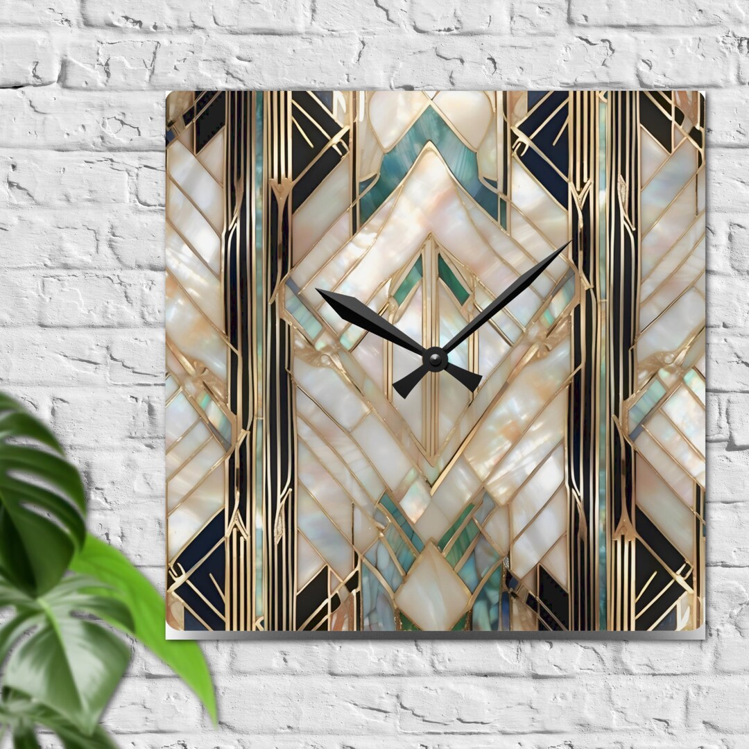 Silver Gold Art Deco Wall Clock Gatsby Style Square Acrylic Unique ...