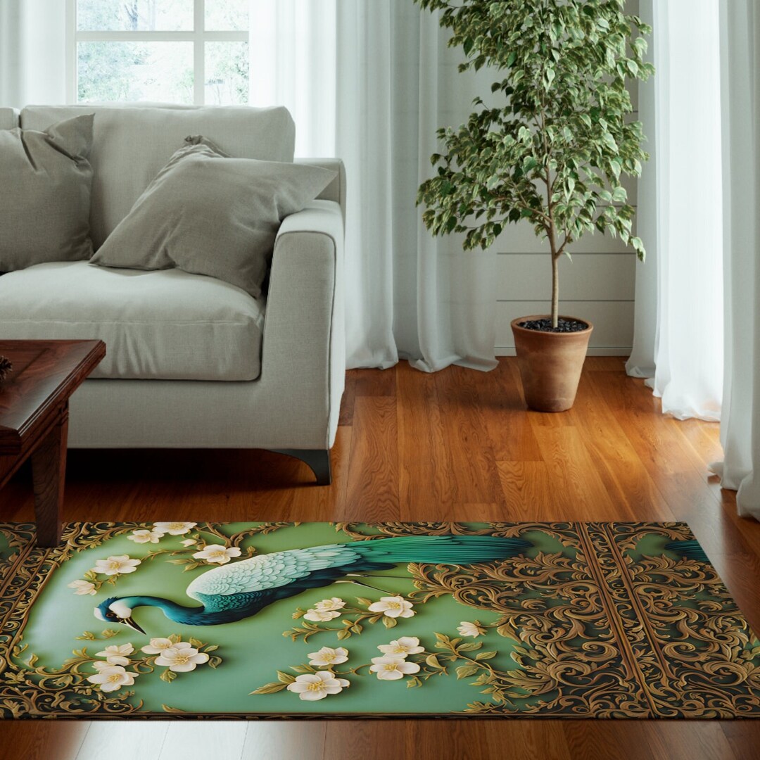 Teal Peacock Cottagecore Rug Living Room Bedroom William Morris ...