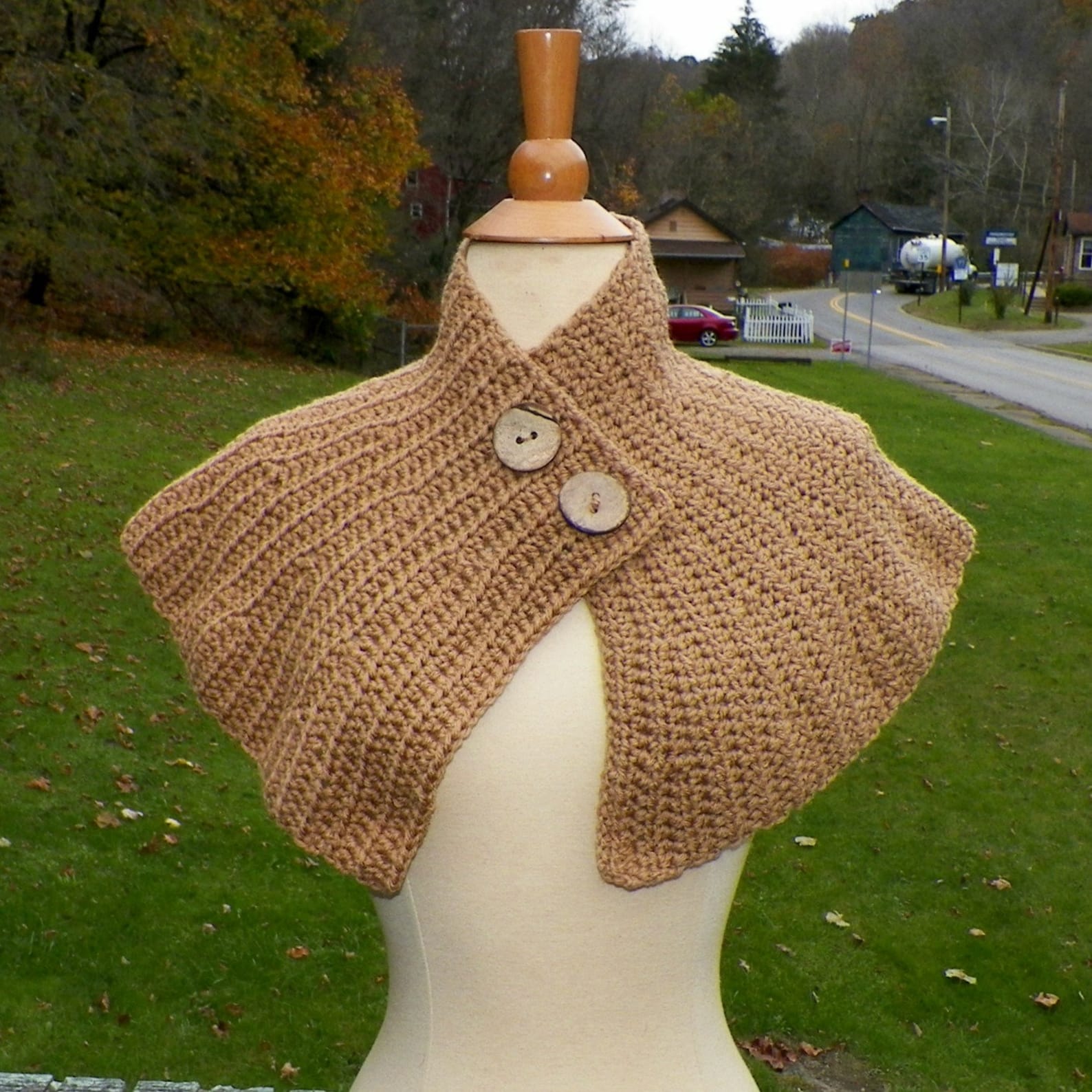 Capelet Highland Tan Cape Button Scarf Collar Beige Brown | Etsy