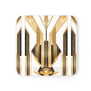 Art Deco Gold Coaster Set Old Hollywood Style Gold White Decorative ...