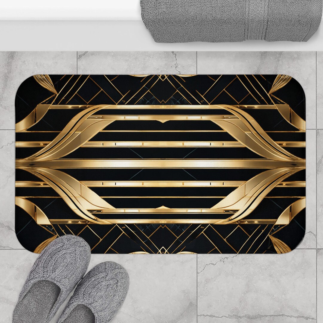Gold Black Bath Mat Retro Art Deco Bath Rug Gatsby Bathroom Home Bath ...