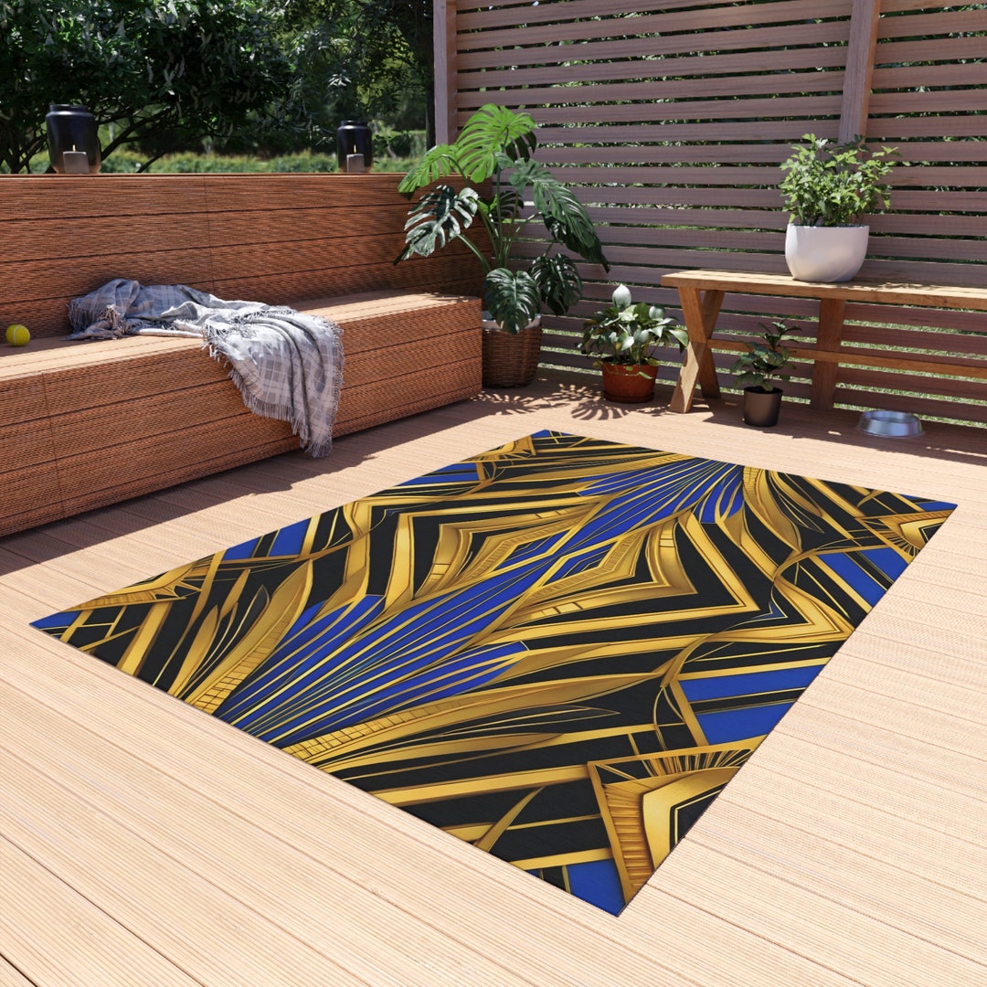 Indoor Outdoor Gatsby Blue Black Rug Art Deco Indoor Outdoor Carpet ...