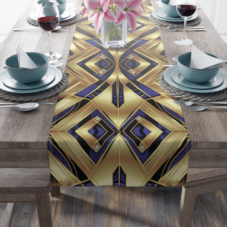 Blue Gold Table Runner Retro Gatsby Table Cloth Art Deco 1920s Style ...