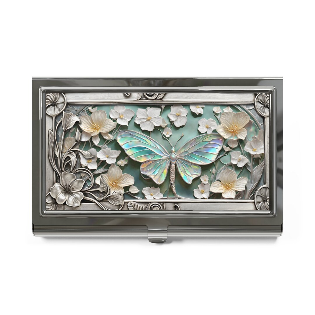 Floral Art Nouveau Moth Business Card Holder Art Nouveau Credit Card ...